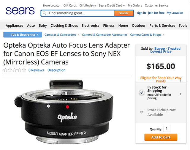 Sony Lens Adapters at SEARS!!!