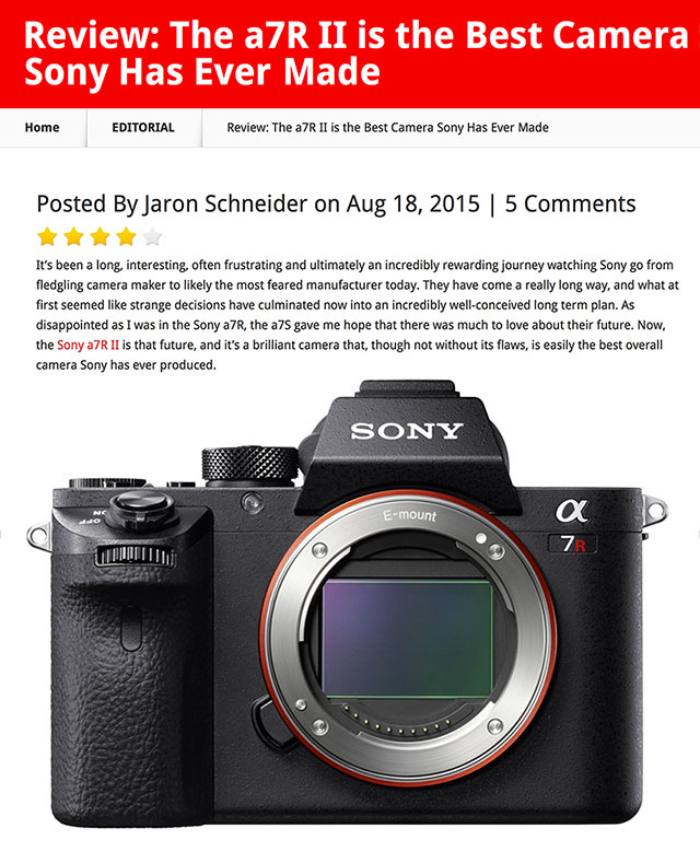 Resource: Sony a7RII "The Best Camera Sony Has Ever Made"