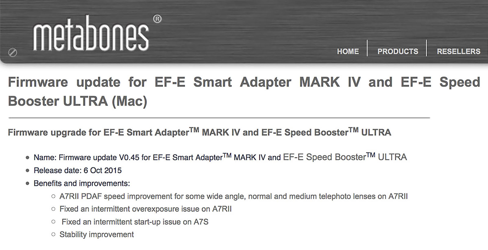Metabones Releases Smart Adapter IV Firmware Update 0.45