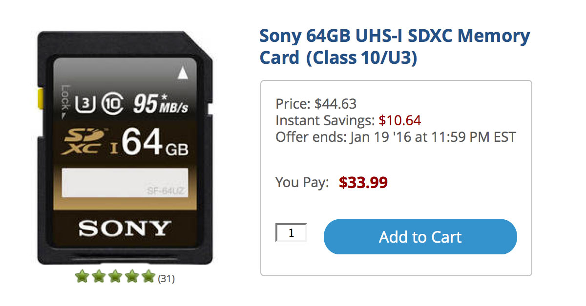 One Day Sale on Sony SD Memory Cards