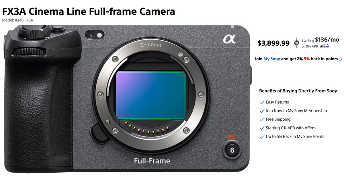 Sony Announces Updated FX3A Cinema Camera